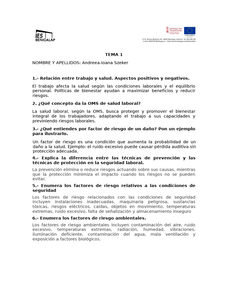 Repaso Temas 1 y 2 Ipe 1 | PDF | Seguridad y salud ocupacional | Riesgo