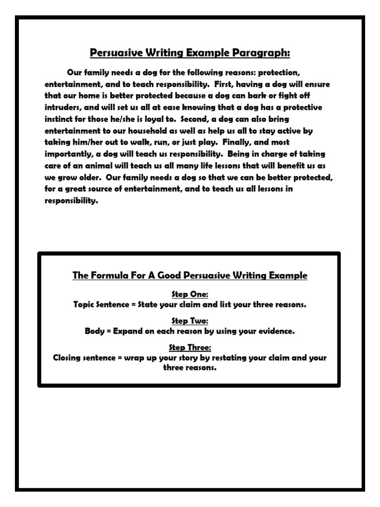 Persuasive Writing Example Paragraph - Persuasive Paragraph Formula | PDF