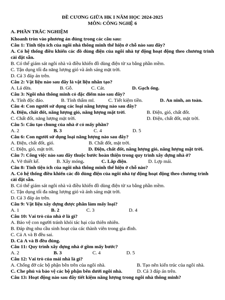 De Cuong On Tap Giua Hki CN6 24-25 | PDF