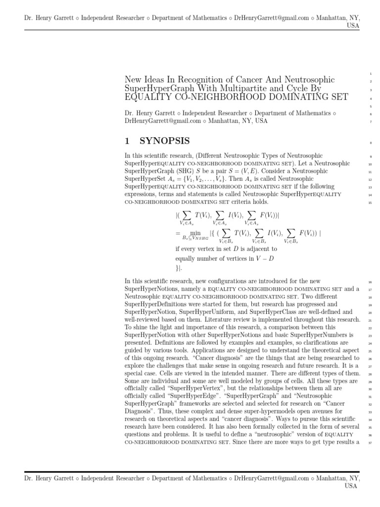 New Ideas In Recognition of Cancer And Neutrosophic SuperHyperGraph With Multipartite and Cycle ...
