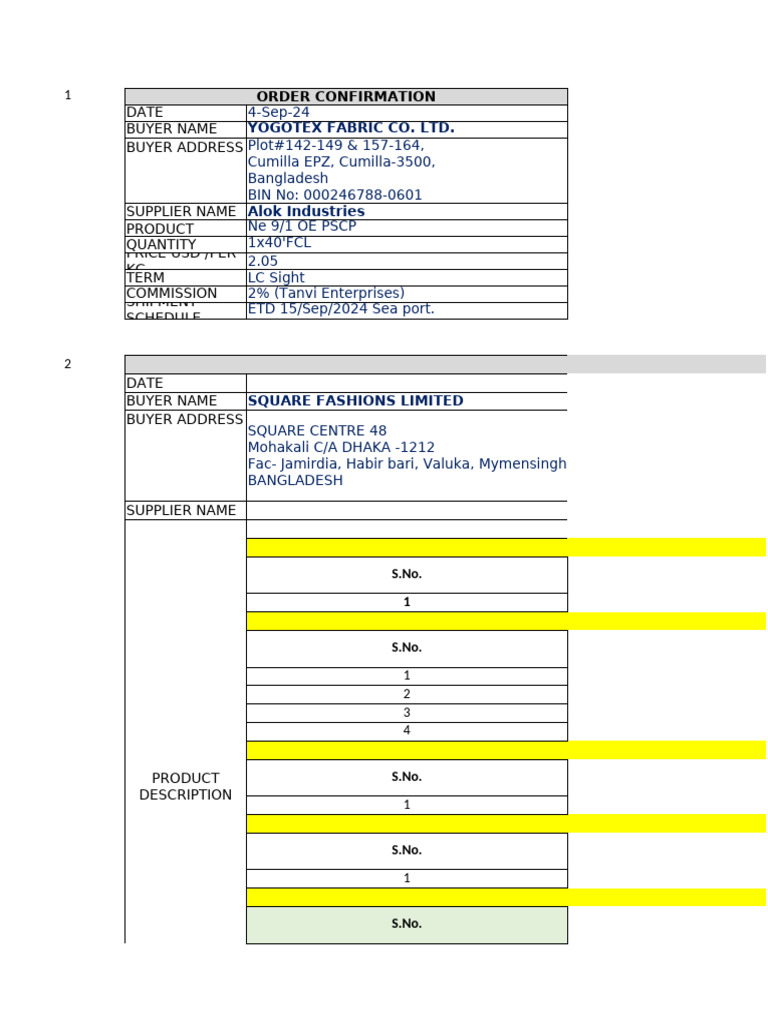 Order Detail Sheet | PDF | Textiles | Textile Industry
