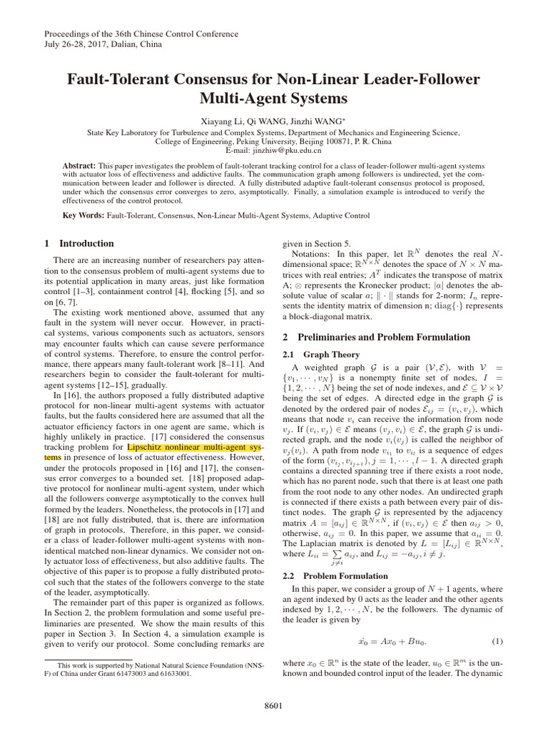 Li 等 - 2017 - Fault-Tolerant Consensus for Non-linear Leader-fol | PDF | Vertex (Graph Theory ...