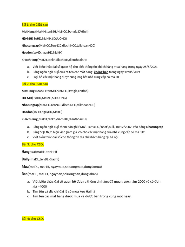 một số bài tập CSDL | PDF