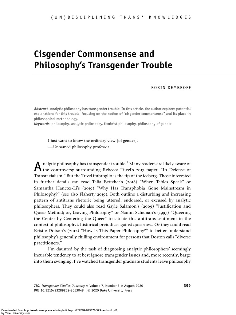 Dembroff - 2020 - Cisgender Commonsense and Philosophy's Transgender ...