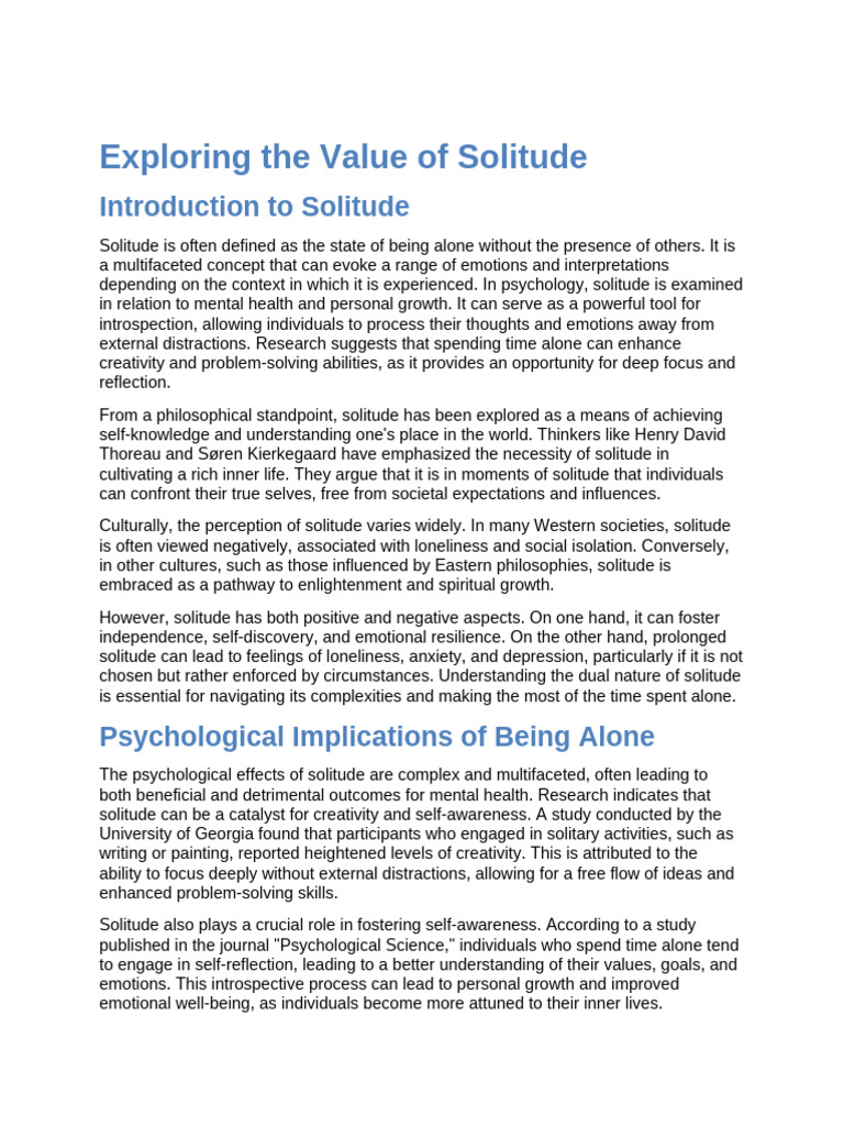Exploring The Value of Solitude | PDF | Solitude | Loneliness
