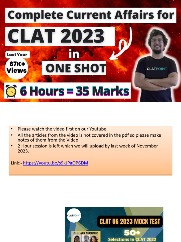 6 Hours = 35 Marks Current Affairs Series for CLAT 2023 CLAT POINT | PDF | Opec | Reserve Bank ...