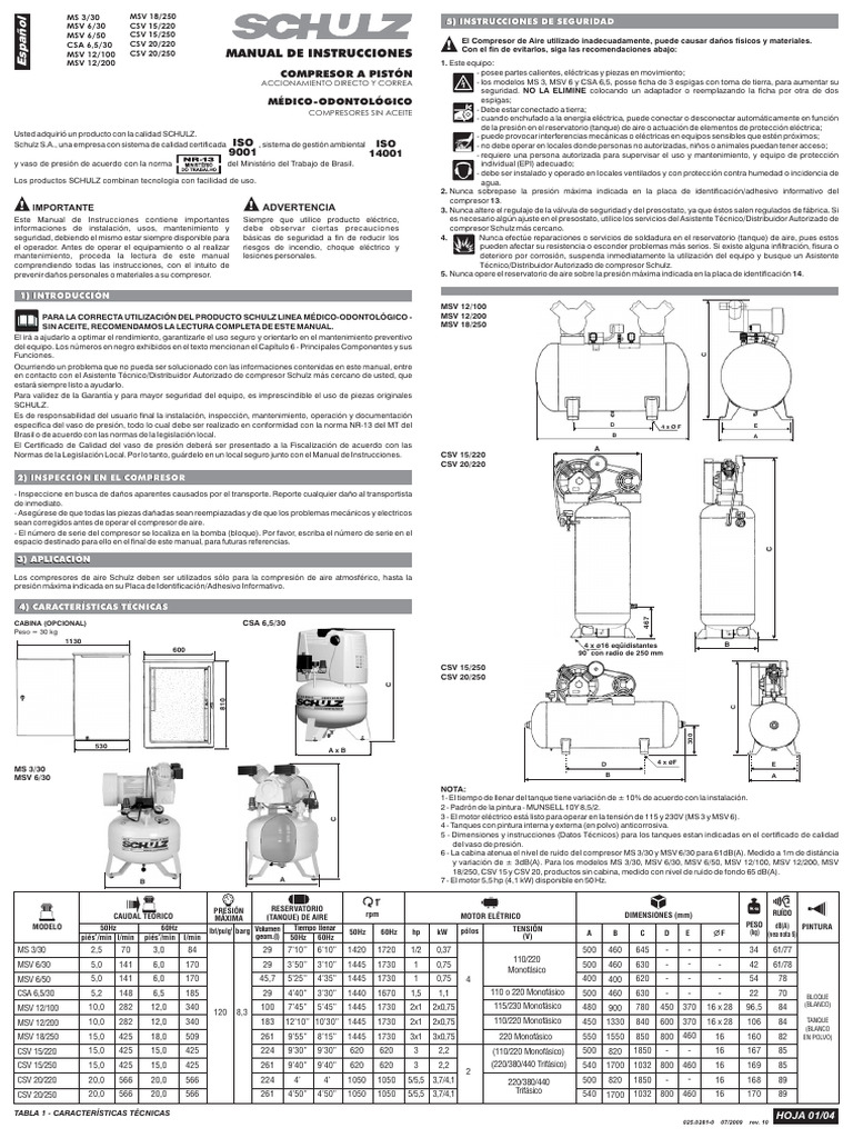 Manual Compresor Schulz Msv6 | PDF | Tanques
