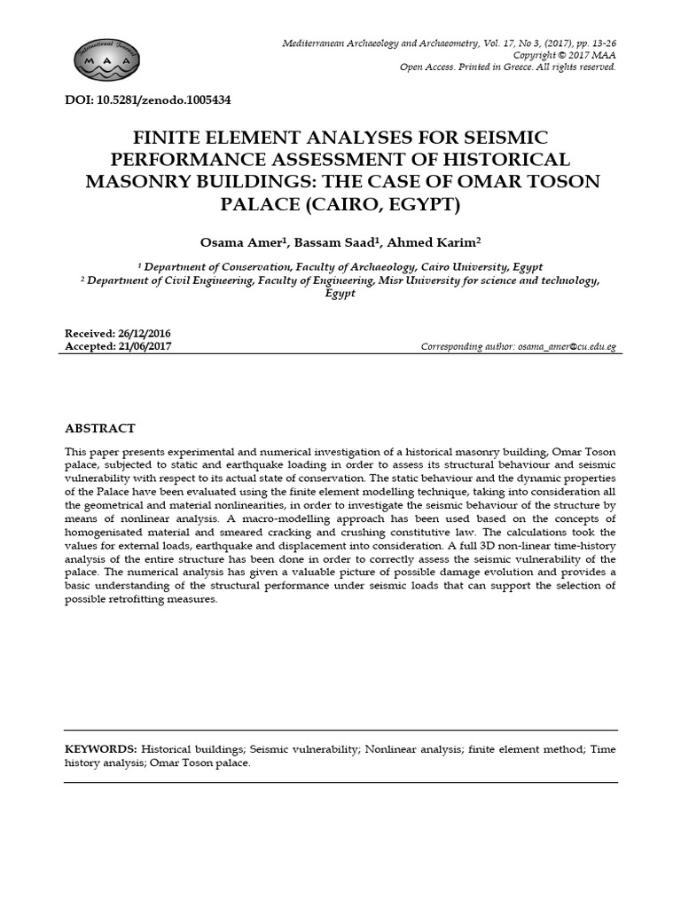 Finite Element Analyses For Seismic Perf Pdf