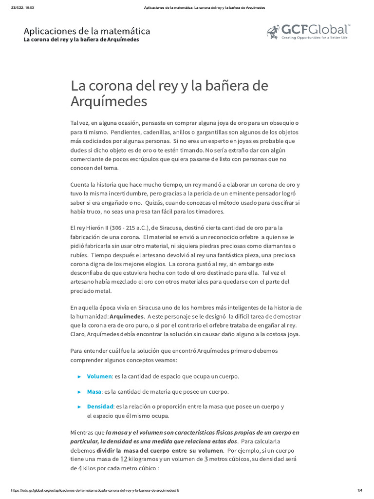 Aplicaciones de La Matemática - La Corona Del Rey y La Bañera de ...