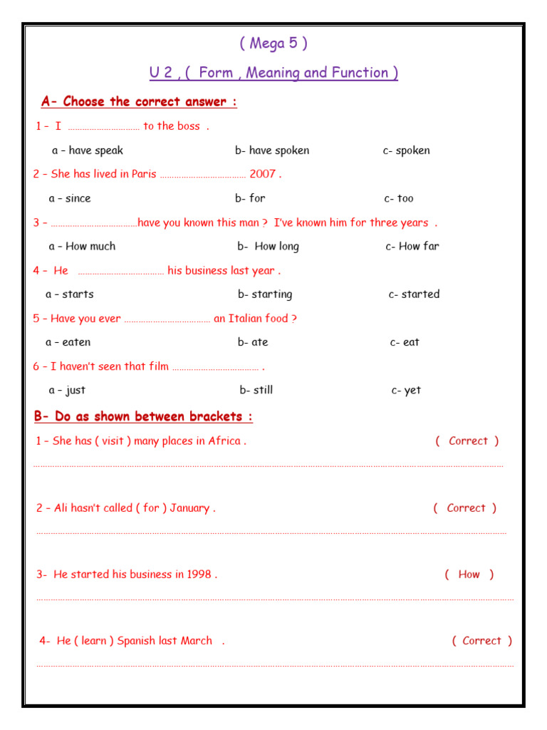 Mega 5 U 2 (Form, Meaning and Function) 2 | PDF