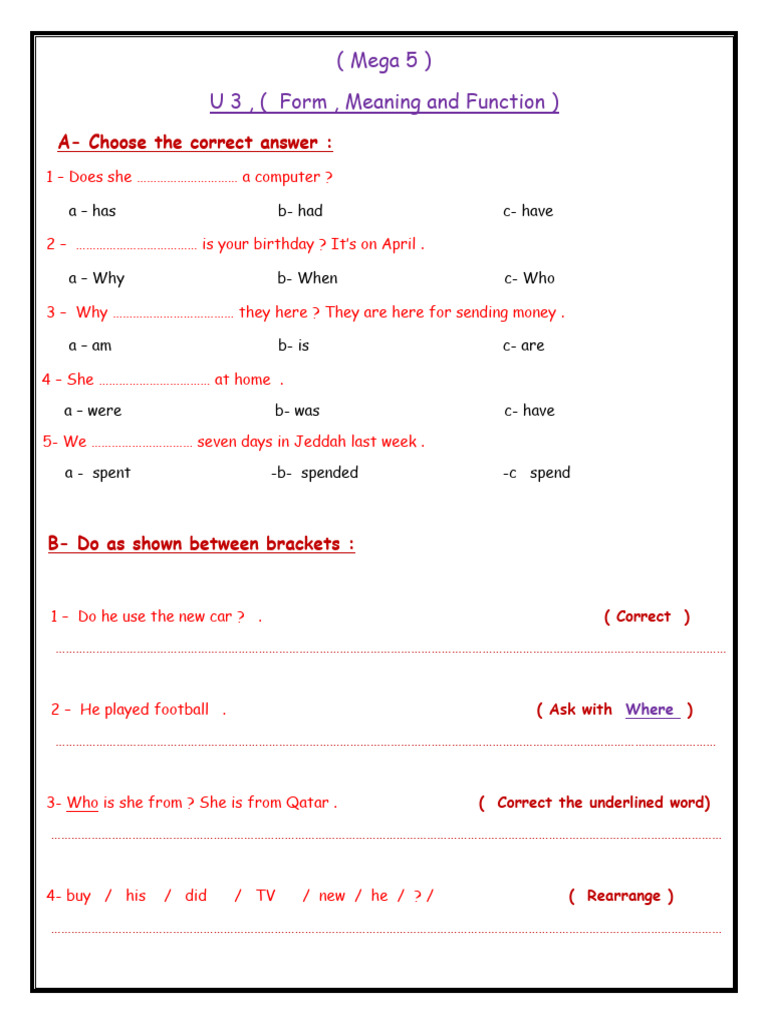 Mega 5 U 3 (Form, Meaning and Function) | PDF