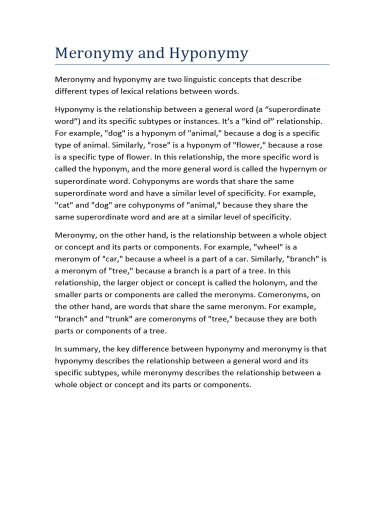 Meronymy and Hyponymy | PDF