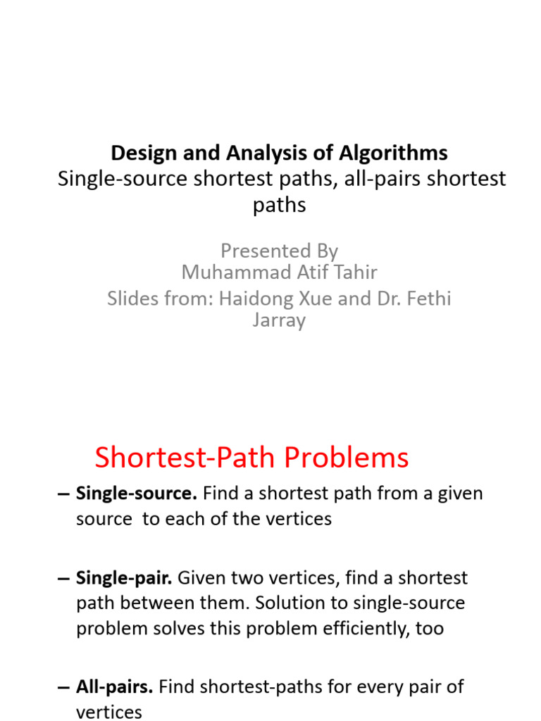 Single Source Shortest Paths All Pairs Shortest Pathspptx Pdf Algorithms Graph Theory