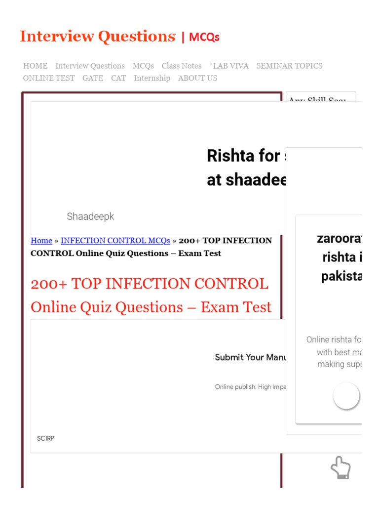 Infection Control MCQs and Answers | PDF | Infection | Virus