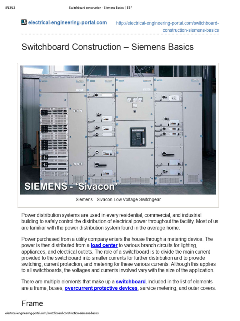 Switchboard Construction - Siemens Basics - EEP | PDF | Electrical ...