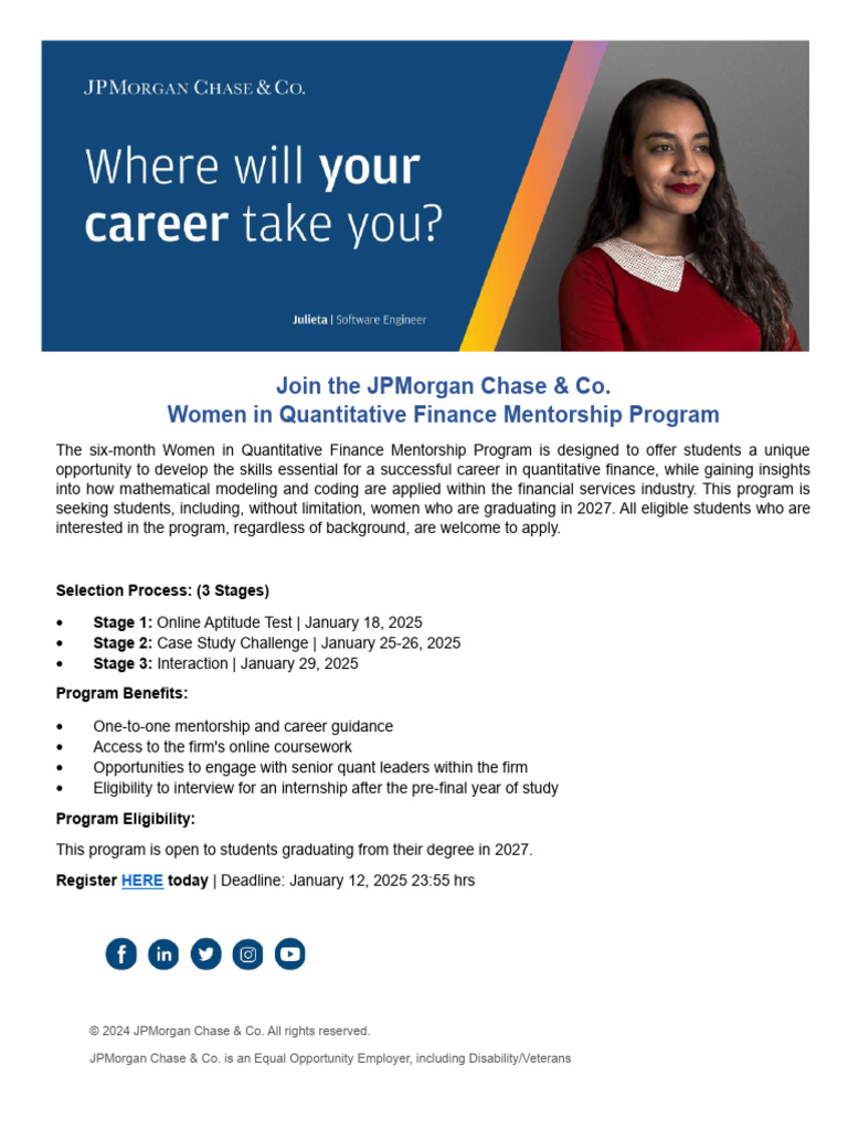 JPMC&Co Women in Quant Finance Mentorship Program | PDF