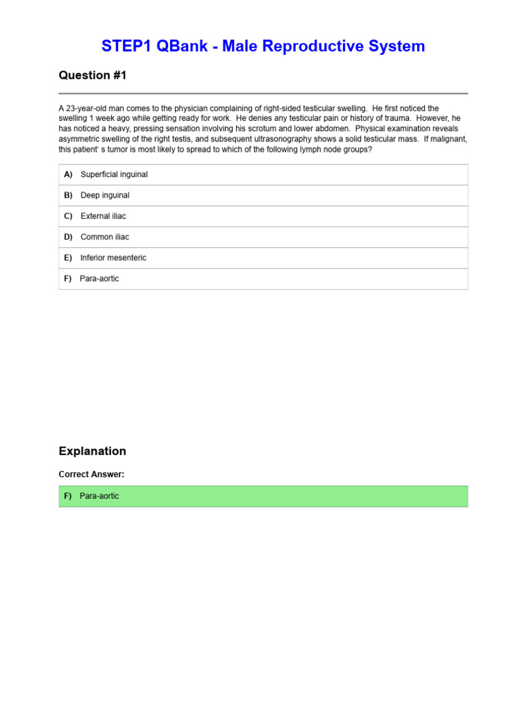 STEP1 QBank - Male Reproductive System | PDF | Androgen