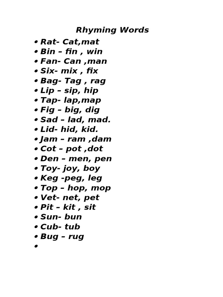 List of Rhyming Words | PDF