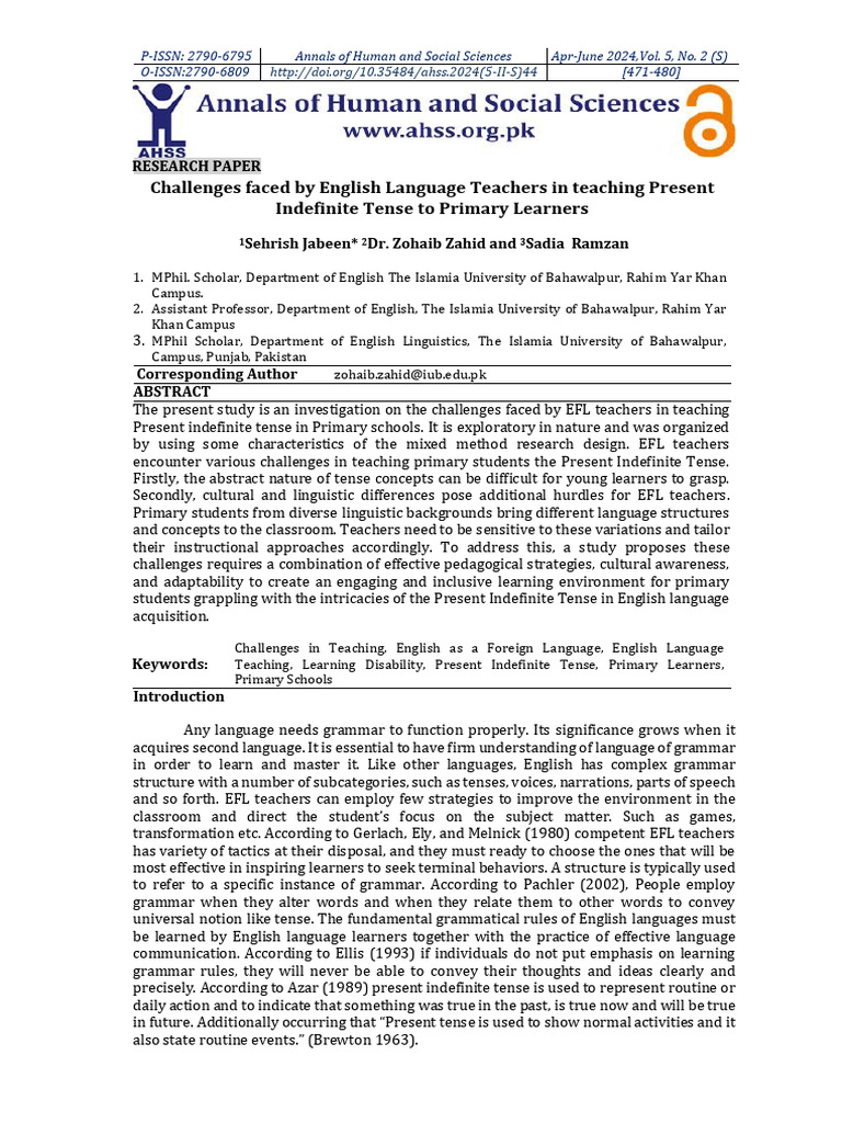 Challenges in Teaching Present Indefinite Tense | PDF | English As A ...