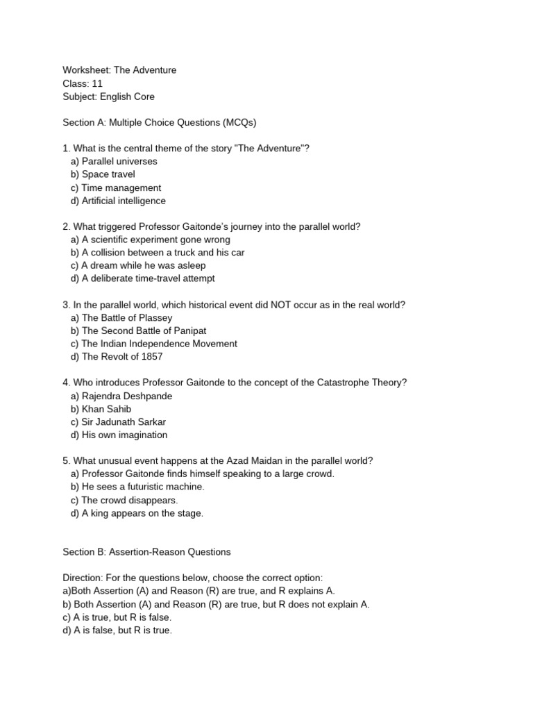 Worksheet- The Adventure | PDF | Reason