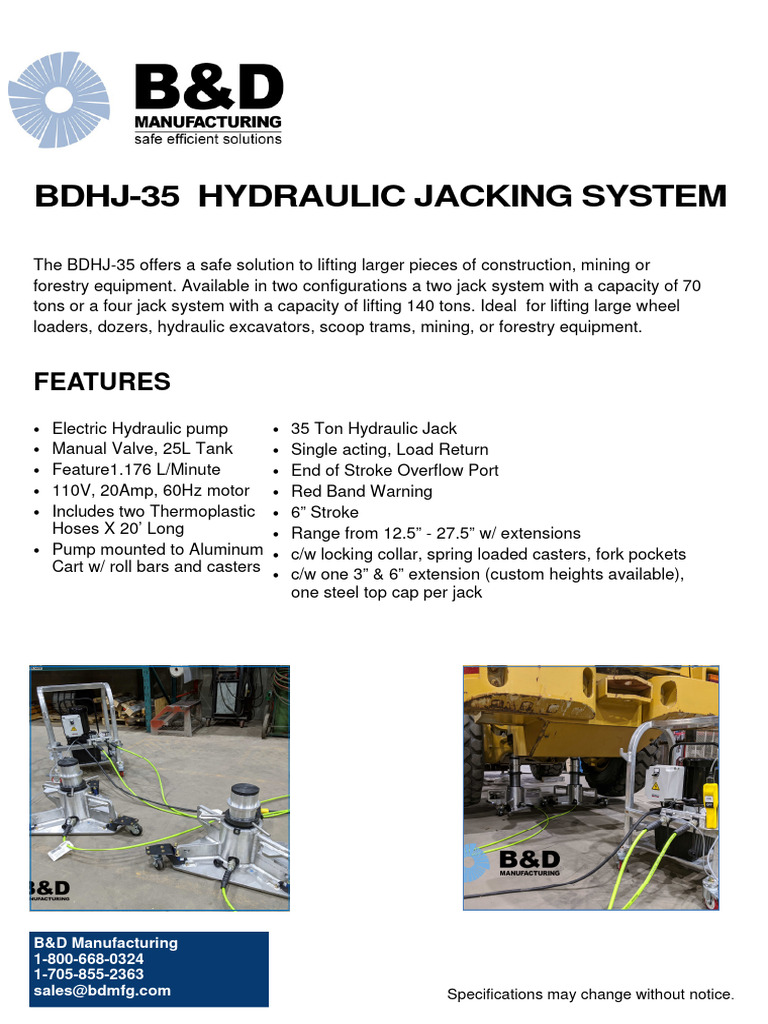 Bdhj 35 Hydraulic Jacking System Specs Pdf