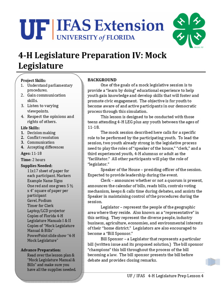 Lesson 4 - Mock Legislature | PDF | United States House Of ...