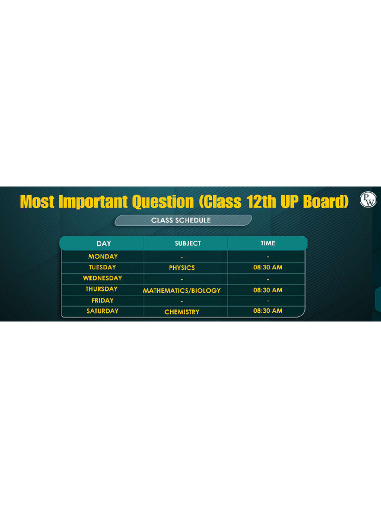 Class Schedule - PDF Only - Most Important Question (Class 12th UP ...