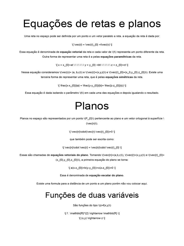 Equações de Retas e Planos no Espaço | PDF | Linha (Geometria) | Derivado