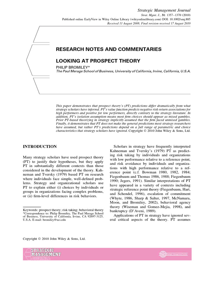 Looking at Prospect Theory | PDF | Risk Aversion | Probability