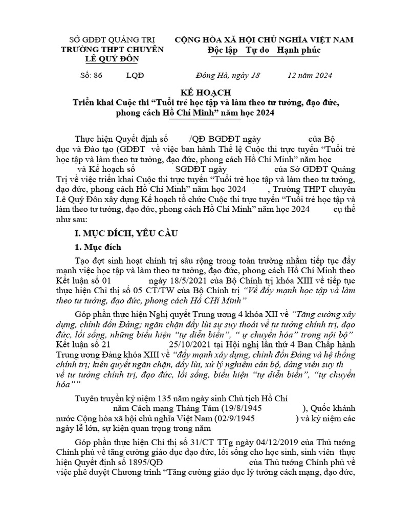 86-2024.12.18-KH-triển-khai-Cuộc-thi-Tuổi-trẻ-học-tập-và-làm-theo-Bác-năm-2024 | PDF