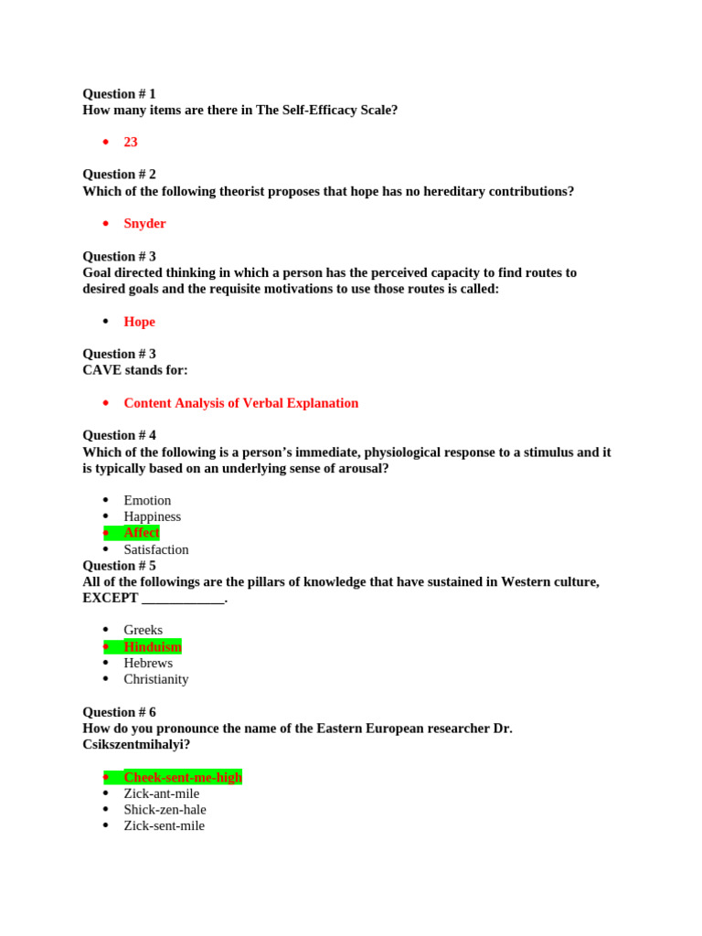 Psychology Quiz: Key Concepts and Theories | PDF