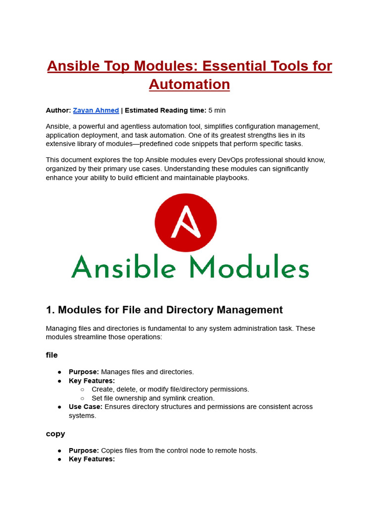 Ansible Top Modules Essential Tools for Automation | PDF | Computer Architecture | Operating ...