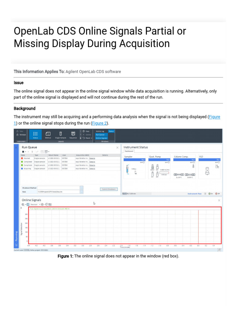 OpenLab CDS Online Signals Partial or Missing Display During Acquisition L | PDF | Signal To ...