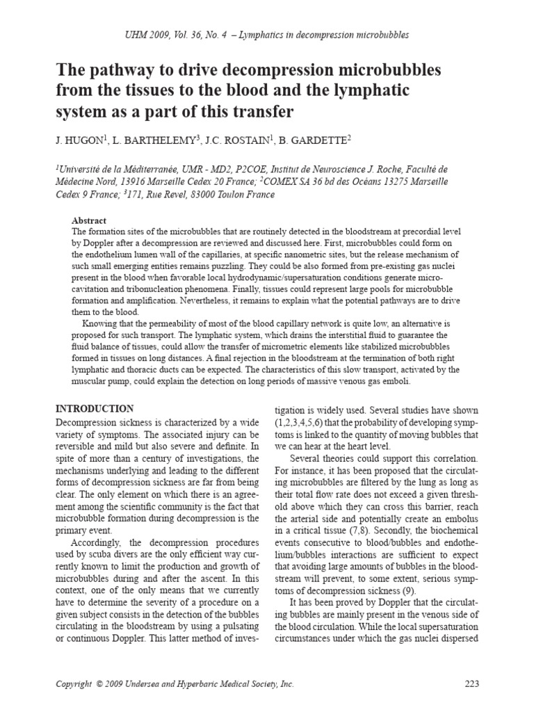 The Pathway to Drive Decompression Microbubbles | PDF | Lymph | Capillary
