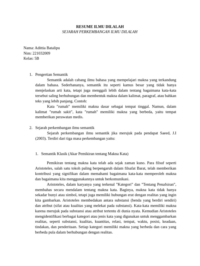 RESUME ILMU DILALAH ADITTIA BATALIPU | PDF