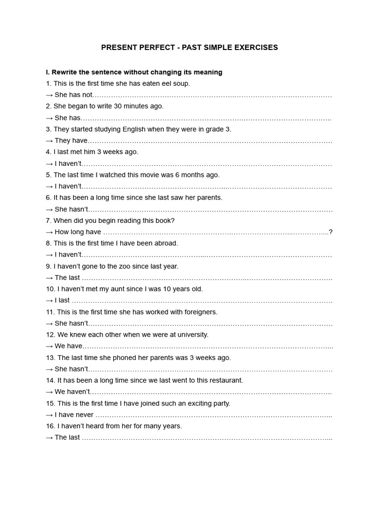 PRESENT PERFECT - PAST SIMPLE EXERCISES | PDF