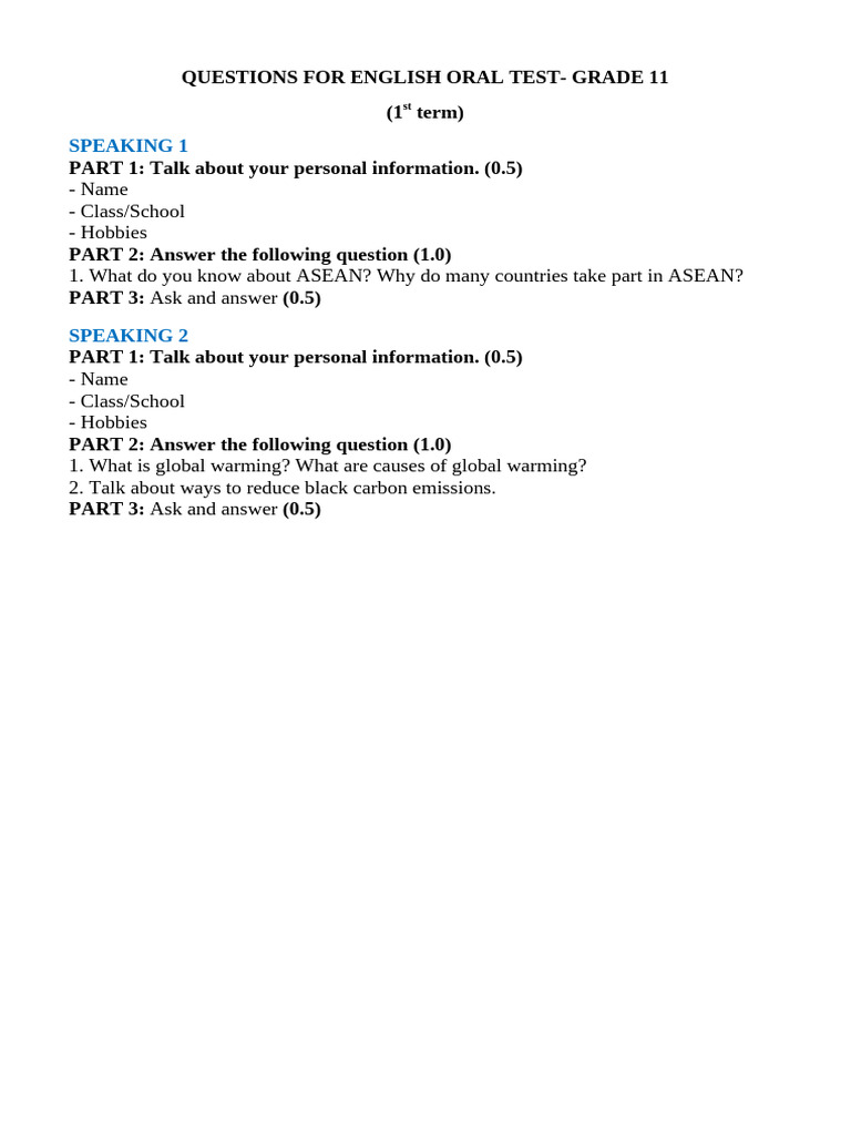 E11 Speaking Units 4 5 | PDF