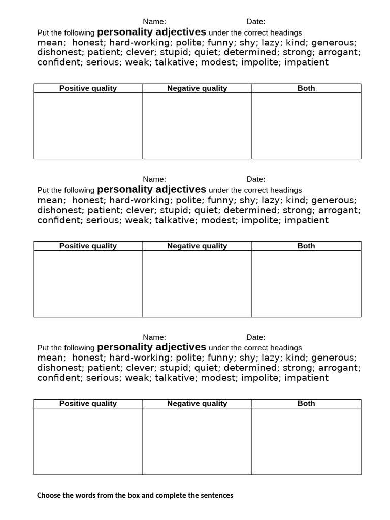 Personality Adjectives Fun Activities Games - 51552 | PDF