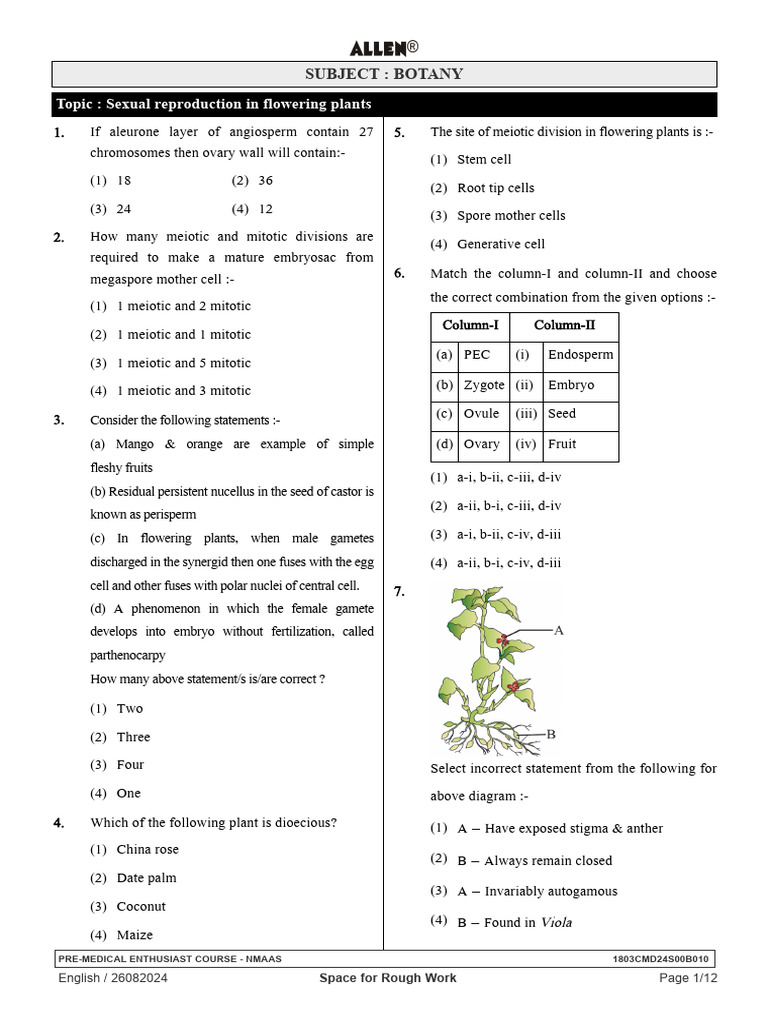 10. 2608_SEXUAL REPRODUCTION IN FLOWERING PLANTS_PRACTICE SHEET-10 ...
