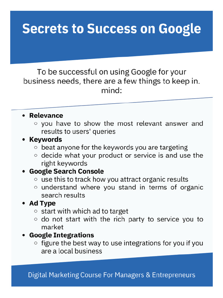 Digital Marketing Google Secrets To Success | PDF