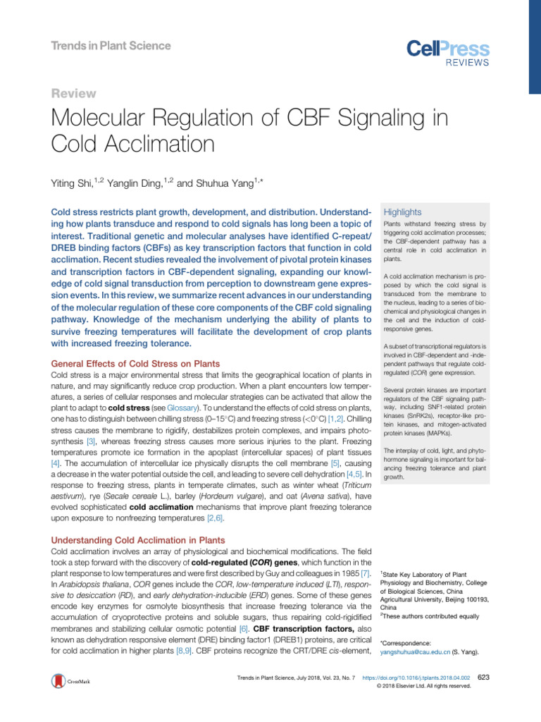 Molecular-Regulation-of-CBF-Signaling-in-Cold-Accl | PDF | Signal ...