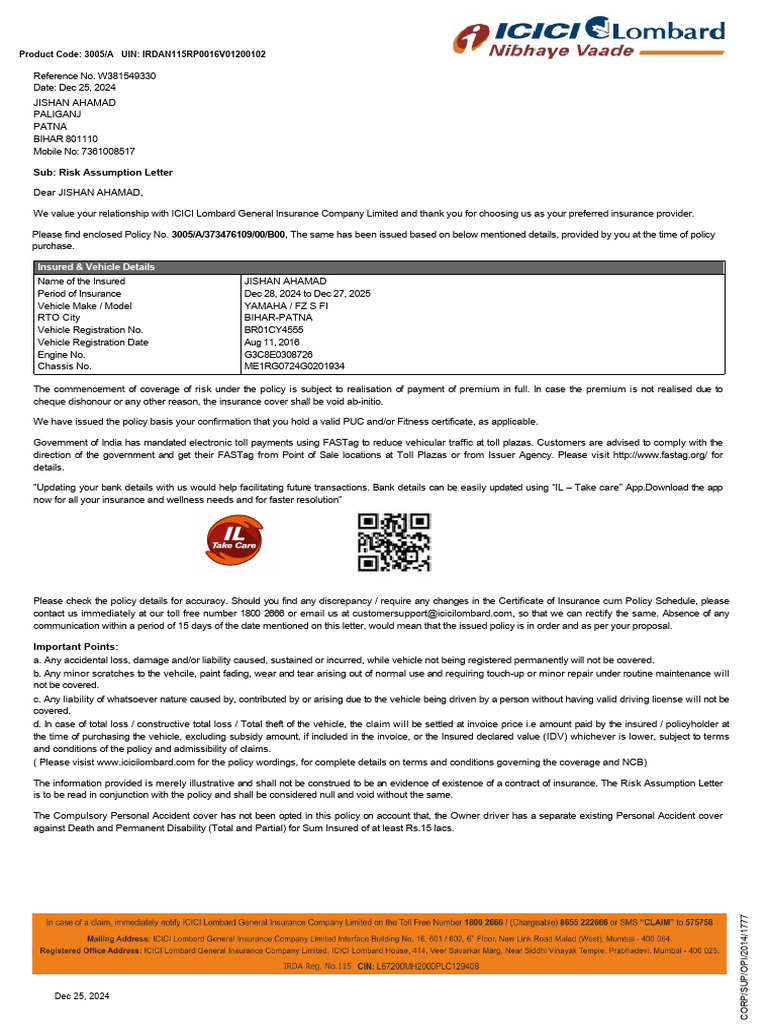 25-12-2024_policyDoc | PDF | Insurance | Pro Rata