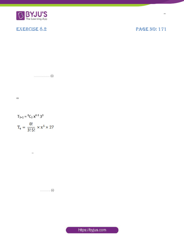 NCERT Solutions For Class 11 Maths Chapter 8 Binomial Theorem Exercise 8.2 | PDF | Complex ...