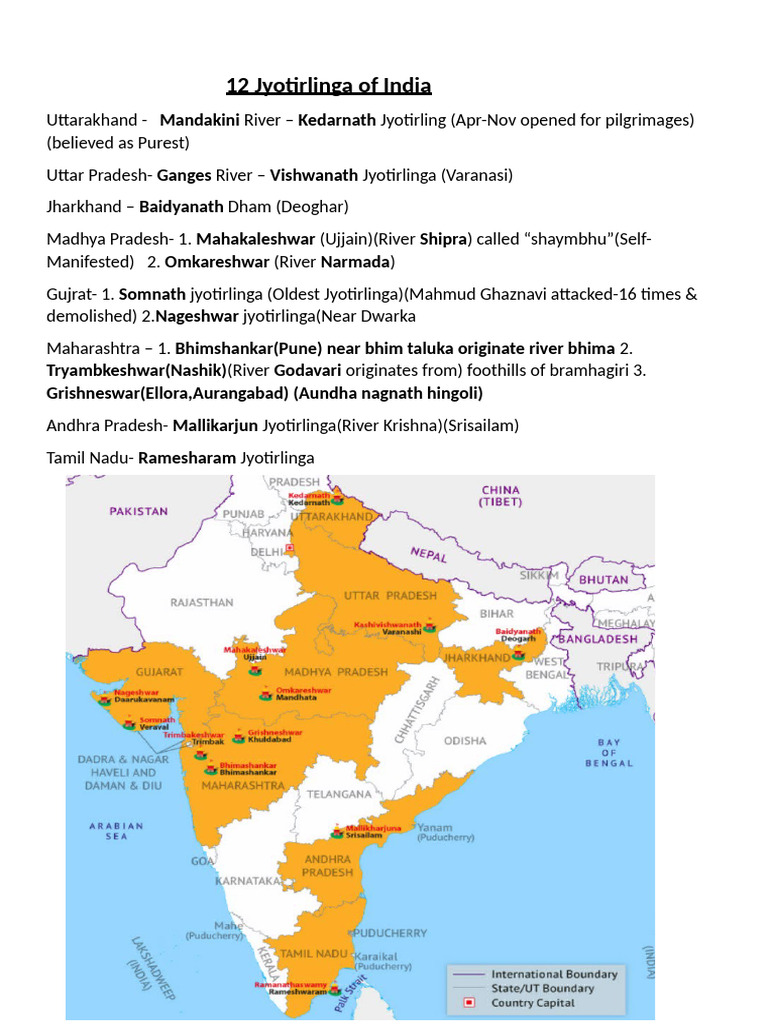 12 Jyotirlingas of India Map Guide | PDF