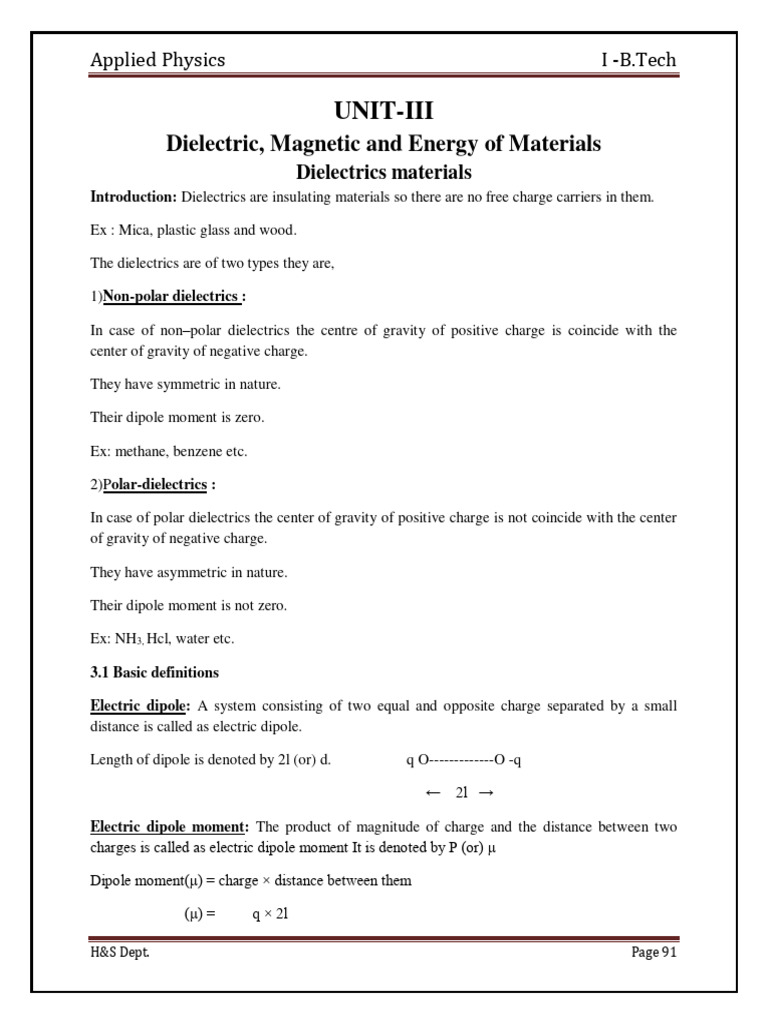 Applied Physics Notes - Dielectric, Magnetic and Energy Materials | PDF ...
