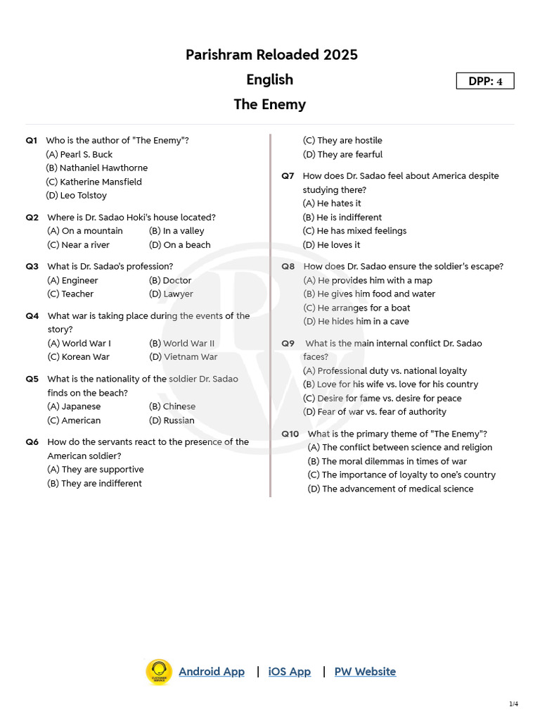 Vistas - The Enemy - DPP 04 - Parishram Reloaded 2025 | PDF