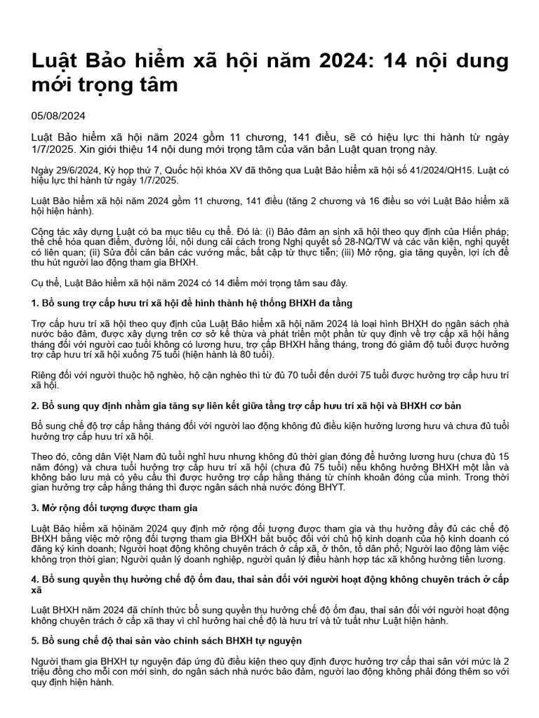 14 Nội Dung Mới Trọng Tâm Của BHXH | PDF