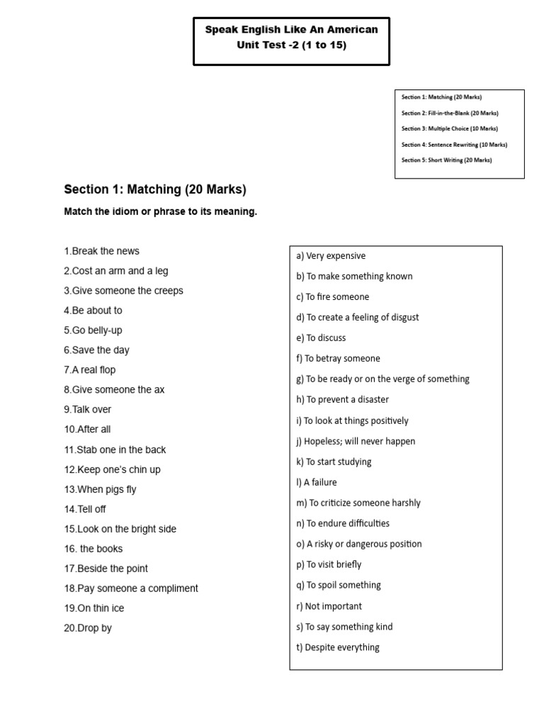 Speak Like An American Unit Test 2 | PDF