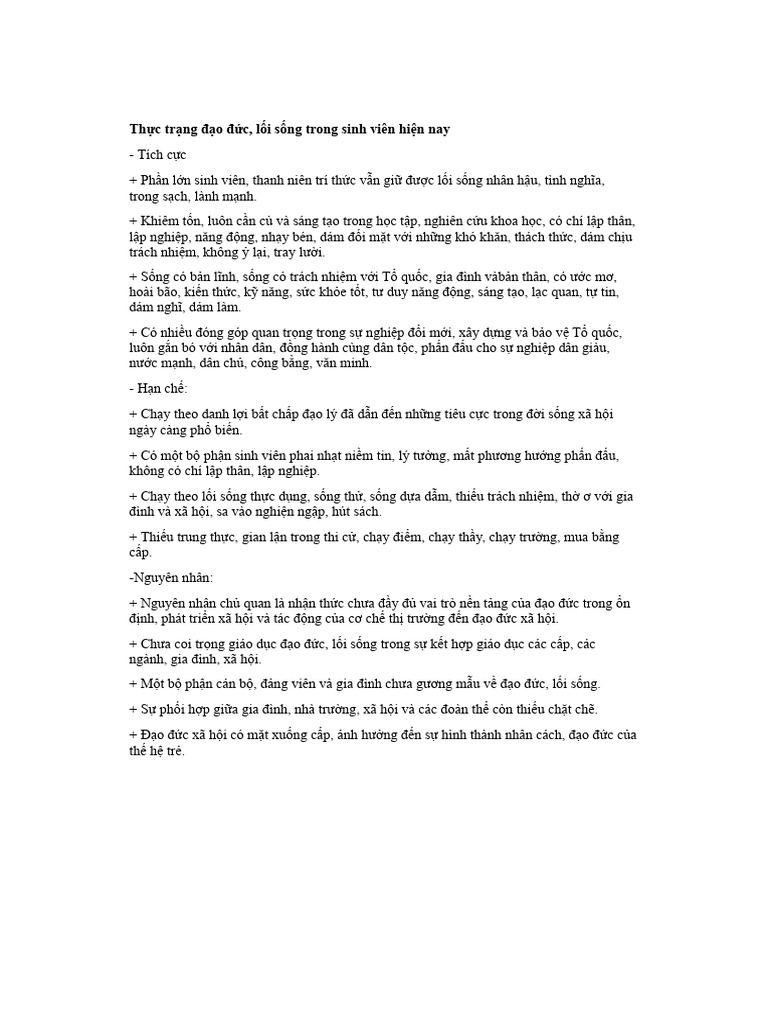 Thuc Trang Dao Duc Loi Song Trong Sinh Vien Hien Nay Truong Dai Hoc La 74295 | PDF