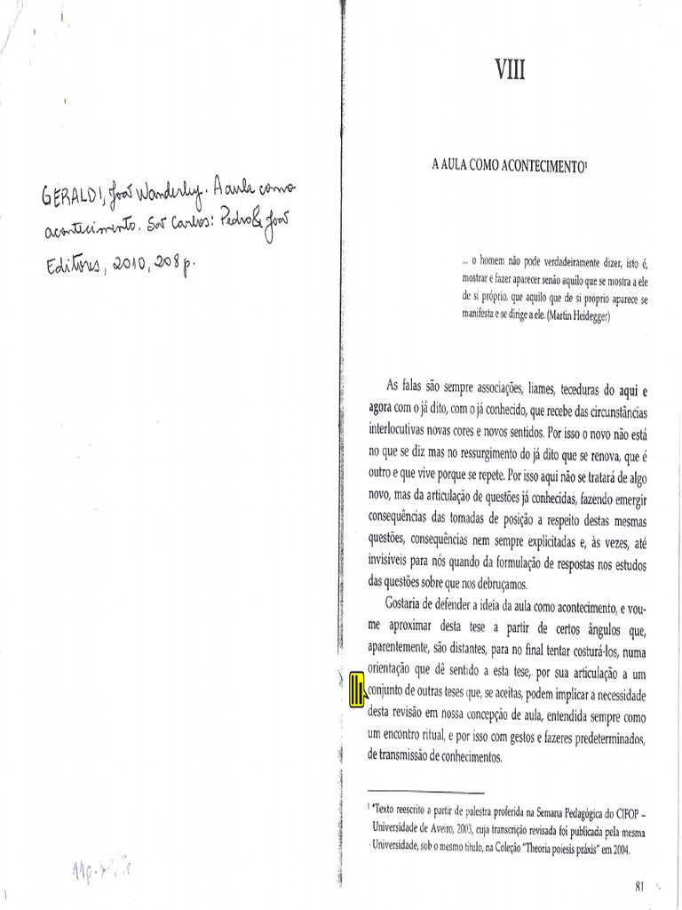 GERALDI A Aula Como Acontecimento | PDF